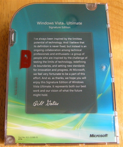 Windows Vista Ultimate Signature Edition unboxed – GeekTieGuy